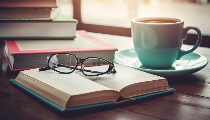 Stack of Textbooks on Table, Student Studying Generated by AI Stock ...