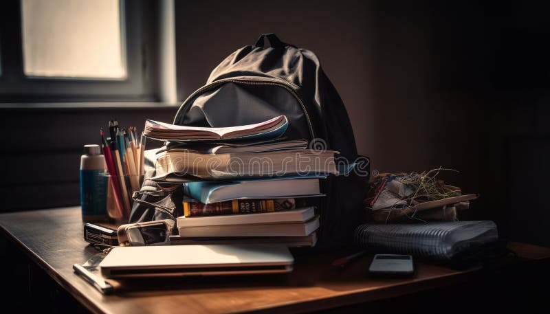 Stack of Textbooks on Table for Studying Generated by AI Stock ...