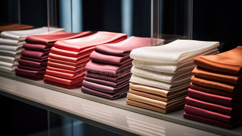 Stack of Textiles at a Fabric Shop. Generative AI Stock Illustration ...