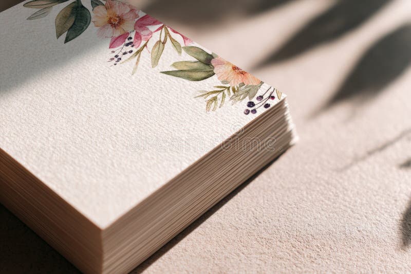 A Stack of Textured Paper with Floral Decorations in the Corner, Placed ...