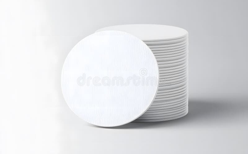 Stack of Textured White Round Paper Coasters on Plain Background ...