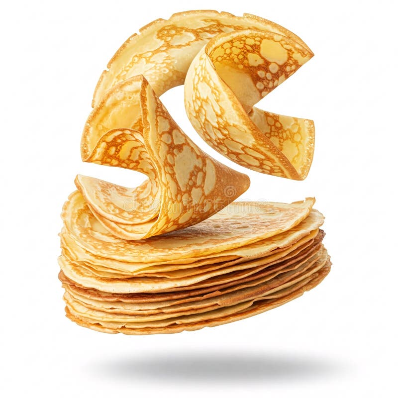 A Stack of Thin, Golden Crepes with a Lacy Pattern, with Several Crepes ...