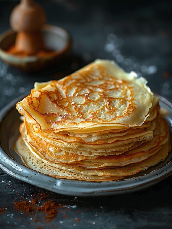 Stack of Thin Pancakes on Plate. Vertical Banner 3:4 Stock Illustration ...