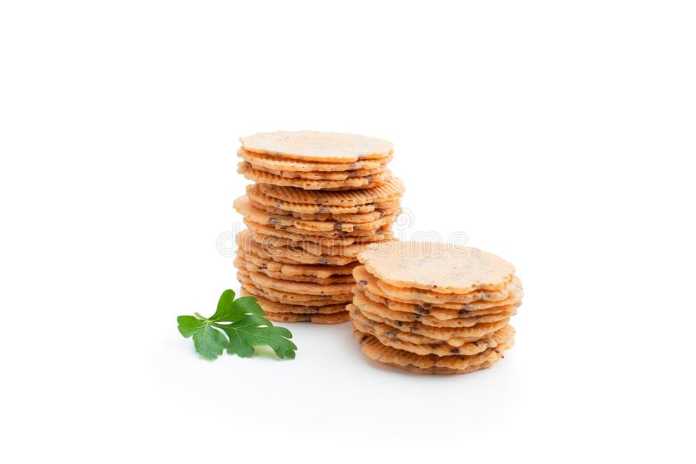 Stack of Thin Round Crispbreads with Herbs Isolated on White Stock ...