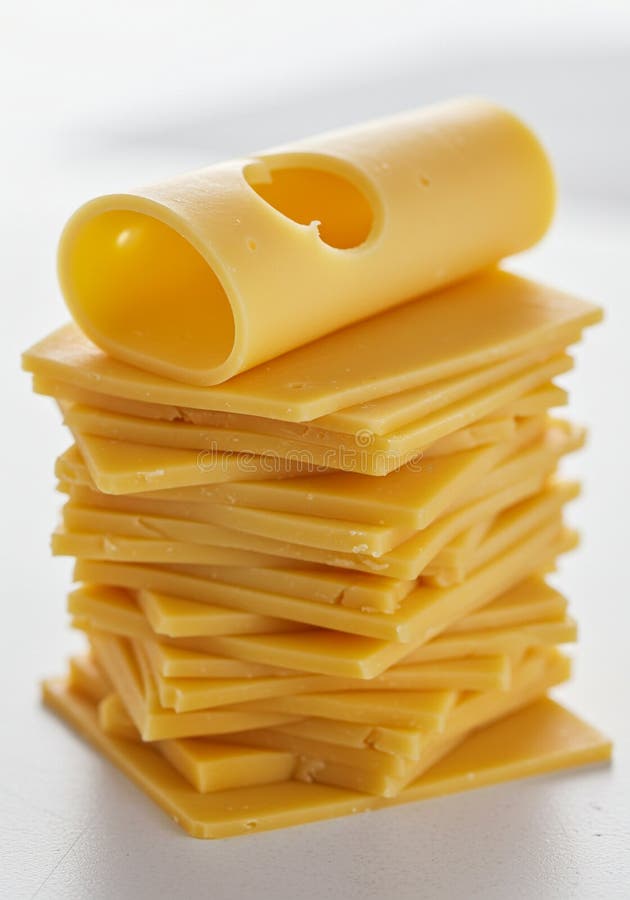 A Stack of Thin, Square Slices of Yellow Cheese is Topped with a Rolled ...