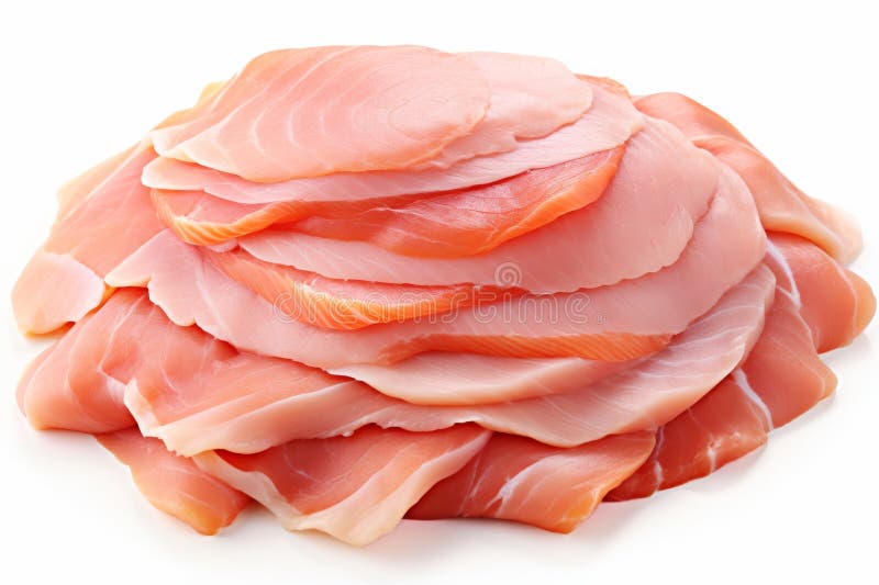 Stack of Thinly Sliced Salmon Fillets on a White Background, Ready for ...