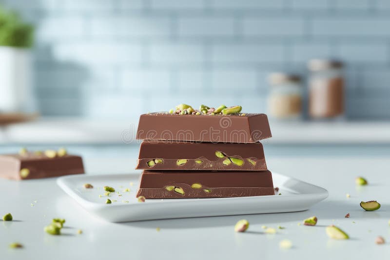 Stack of Three Bars with Chocolate and Pistachio, Dubai Chocolate, on a ...