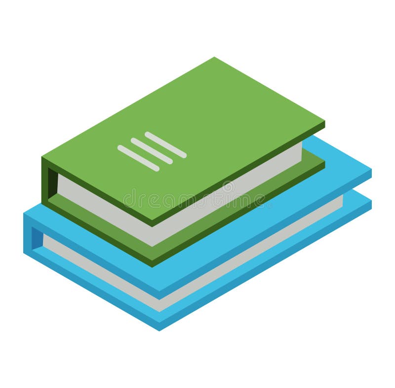 Stack of Three Books in Isometric View, Blue and Green Covers with ...