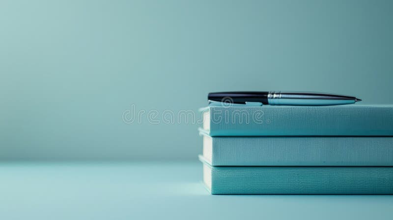 Stack Three Books Pen Top Blue Surface Stock Photos - Free & Royalty ...