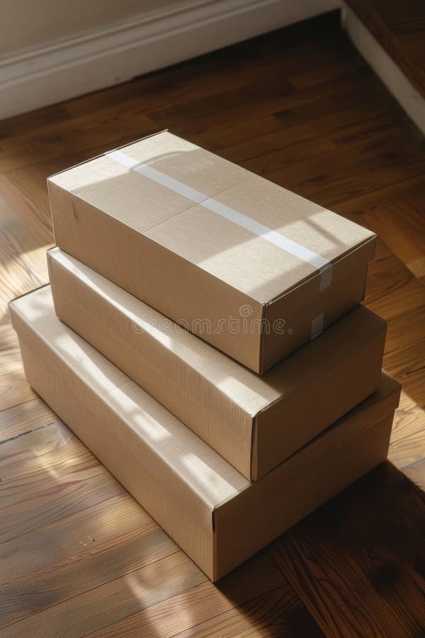 Stack of Three Boxes on Wooden Floor, Versatile for Various Concepts ...
