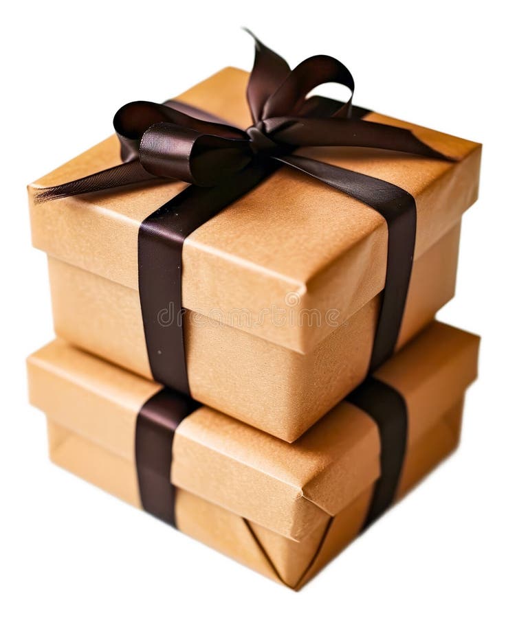A Stack of Three Brown Boxes with a Black Ribbon Tied Around Them Stock ...