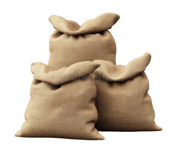 A Stack of Three Burlap Sacks, Tied with Strings, Isolated on a ...
