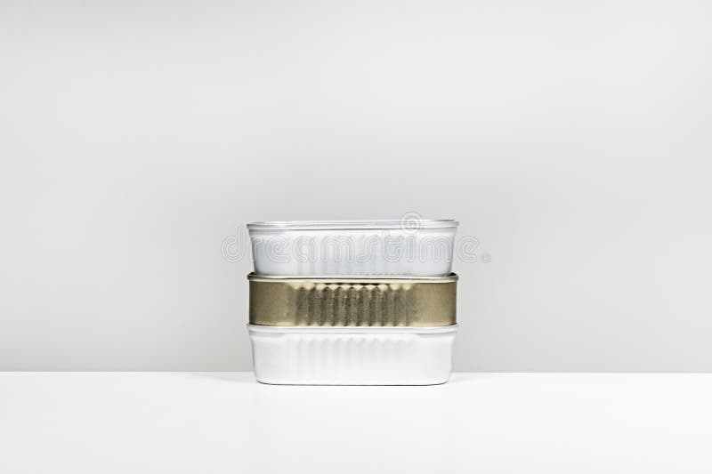 A Stack of Three Canned Food Tins Stock Image - Image of tinned, white ...