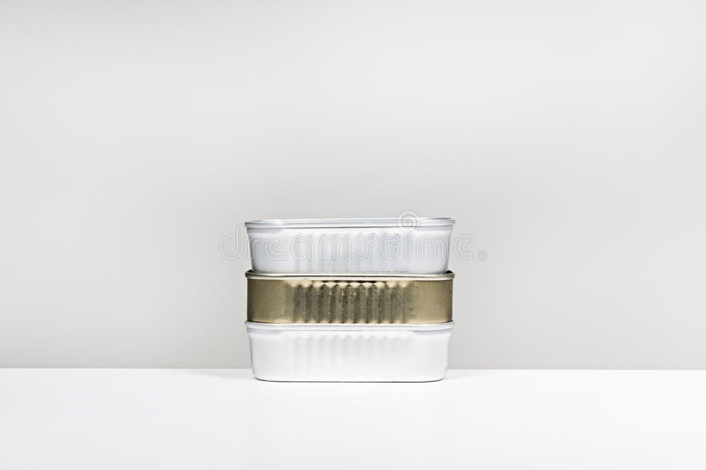 A Stack of Three Canned Food Tins Stock Image - Image of tinned, white ...