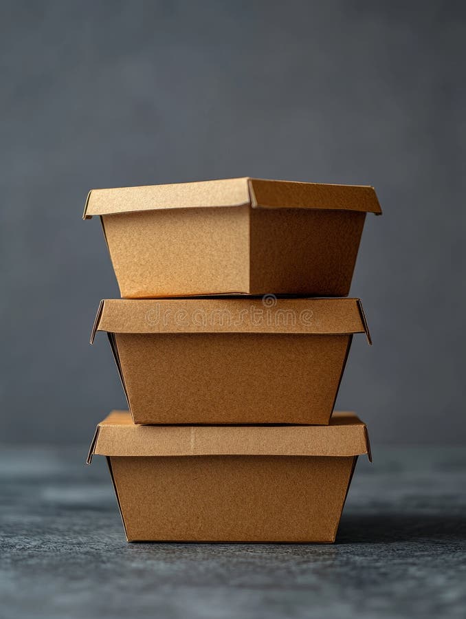 A Stack of Three Cardboard Food Boxes on a Dark Background. Stock Image ...