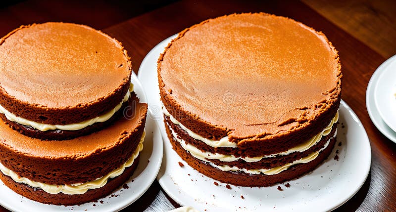 A Stack of Three Chocolate Cakes on a White Plate. Stock Image - Image ...