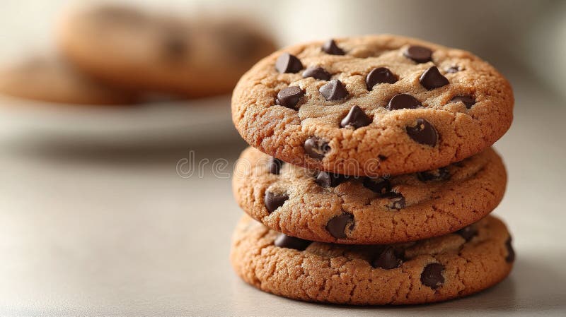 Stack of Three Chocolate Chip Cookies, Close-up View. Delicious Dessert ...