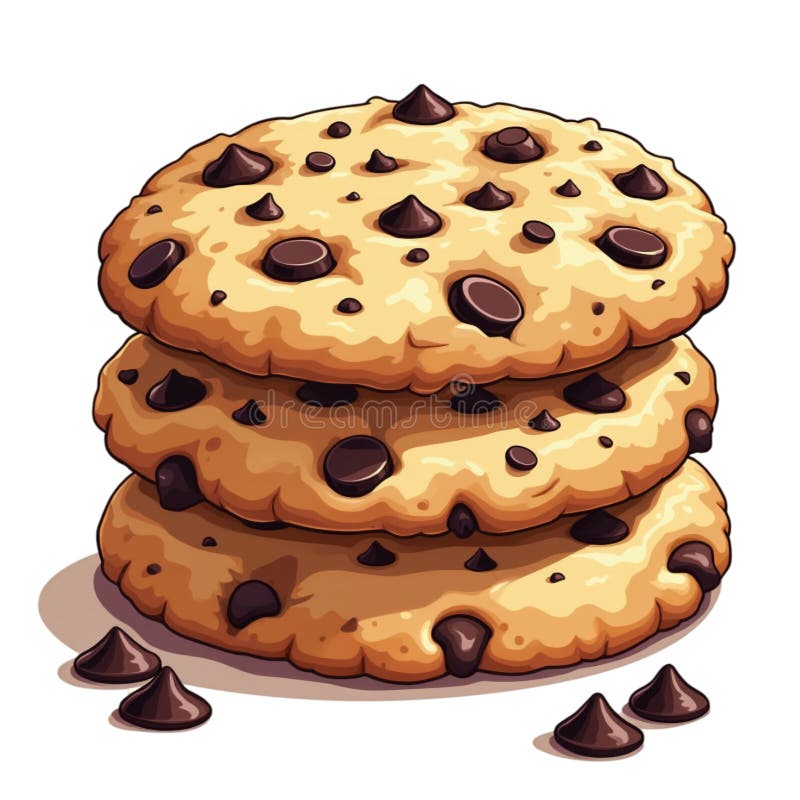 A Stack of Three Chocolate Chip Cookies is Illustrated with a Few ...