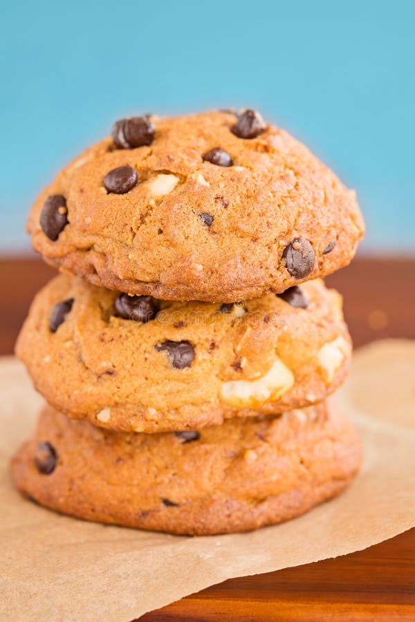 Stack of Three Chocolate Chip Cookies Stock Image - Image of delicious ...