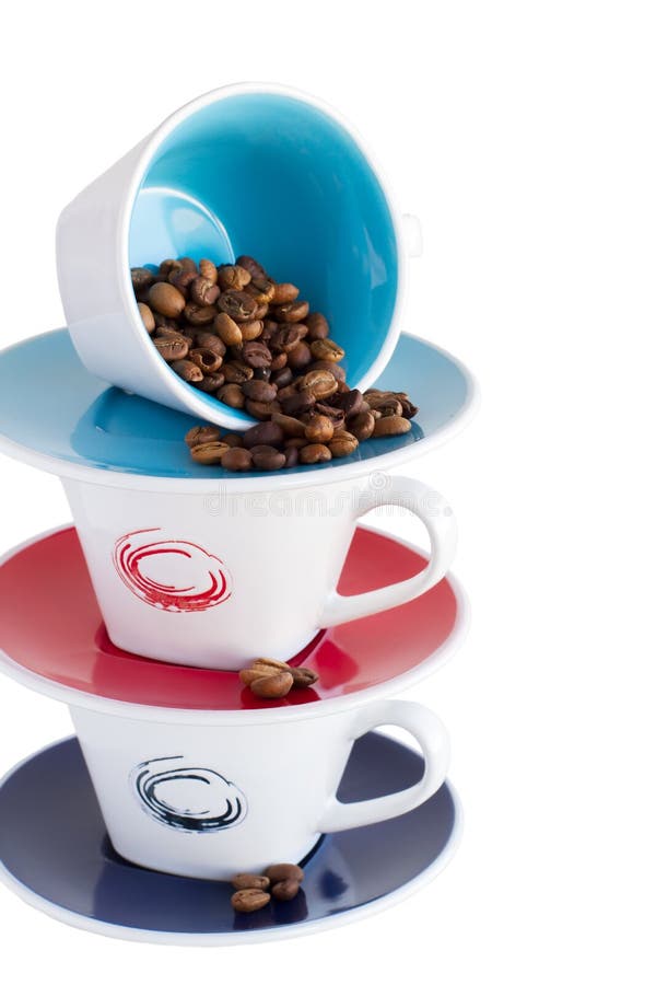 Stack of Three Colorful Cups Stock Image - Image of dishware, color ...