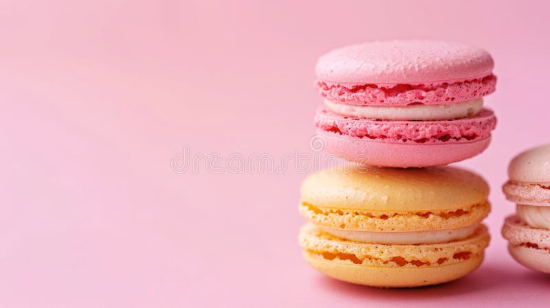 Three Macarons Stacked on Pink Surface Stock Photo - Image of sweet ...