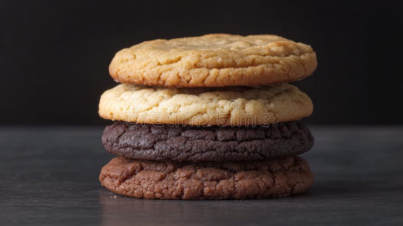 Stack of Three Cookies Showcasing Unique Textures and Colors Stock ...