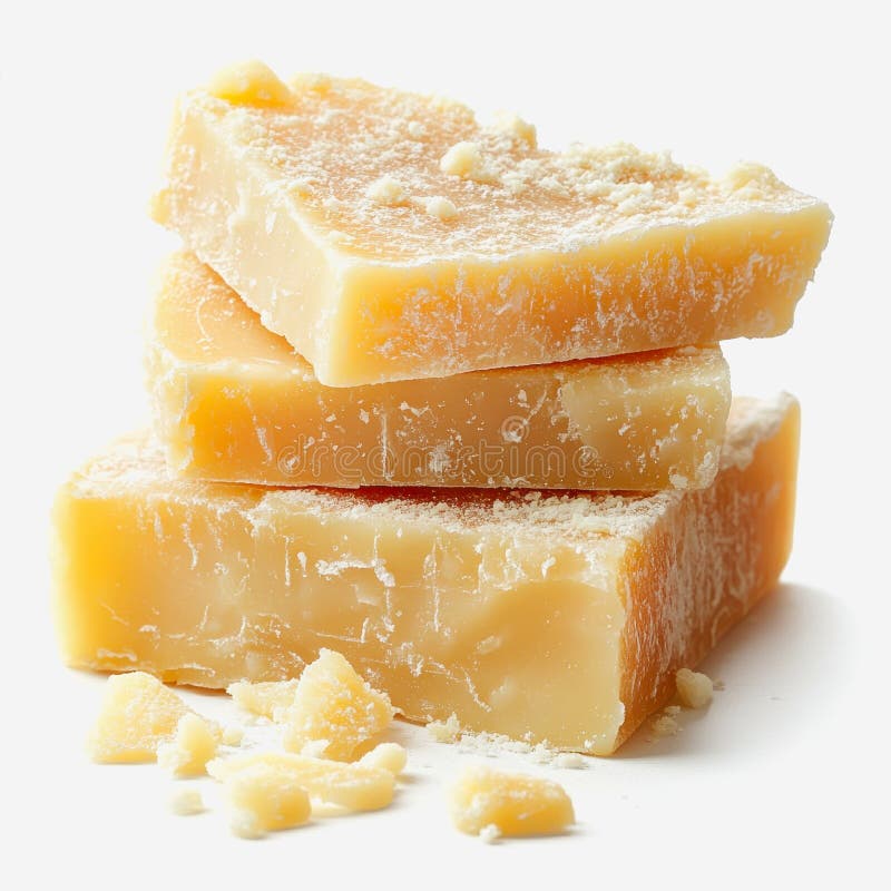 Stack of Three Cut Squares of Hard Yellow Butter or Cheese with ...