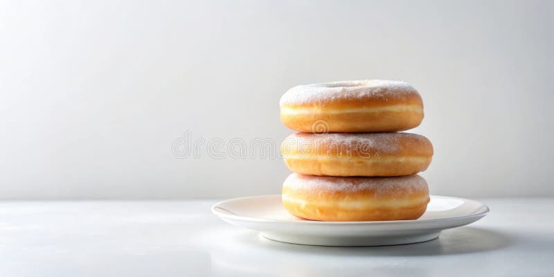 A Stack of Three Delicious, Powdered Sugar Donuts on a Simple White ...