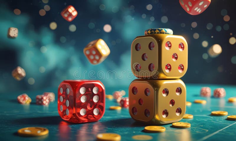 Stack Three Dice in Red, Yellow, and Gold Colors is Surrounded by ...