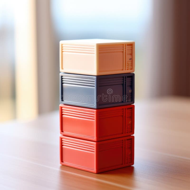 A Stack of Three Different Colored Boxes Sitting on a Table, AI Stock ...