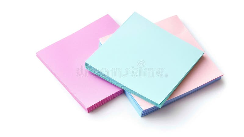 A Stack of Three Different Colored Papers on a White Surface Stock ...