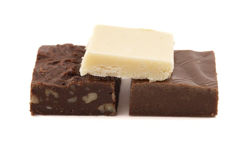 Stack of Three Different Types of Fudge Isolated on a White Background ...