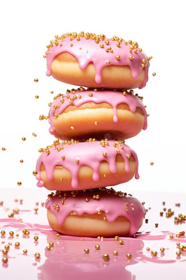 A Stack of Three Donuts Covered in Pink Icing and Sprinkles. Digital ...