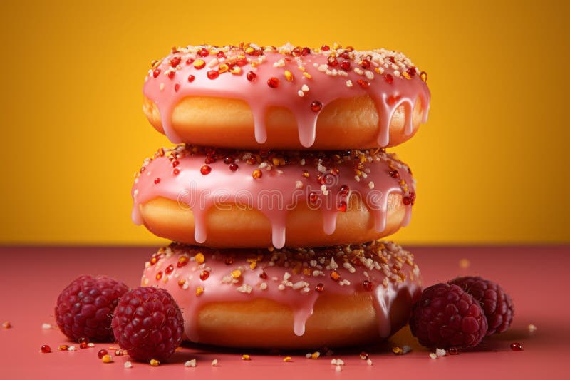 A Stack of Three Donuts with Raspberries on Top Stock Illustration ...