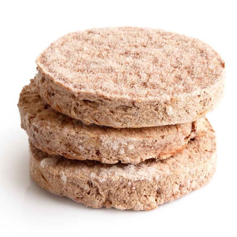 Stack of Three Frozen Hamburger Patties on White. Stock Image - Image ...