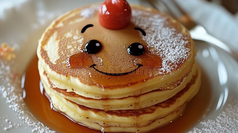 A Stack of Three Golden-brown Pancakes is Topped with Syrup and ...