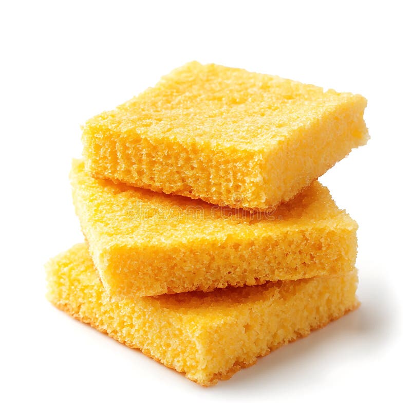 A Stack of Three Golden Yellow, Square Pieces of Soft Sponge Cake Sits ...