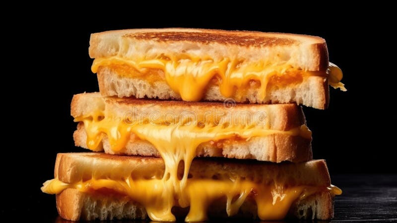 A Stack of Three Grilled Cheese Sandwiches with Melted Cheese Stock ...