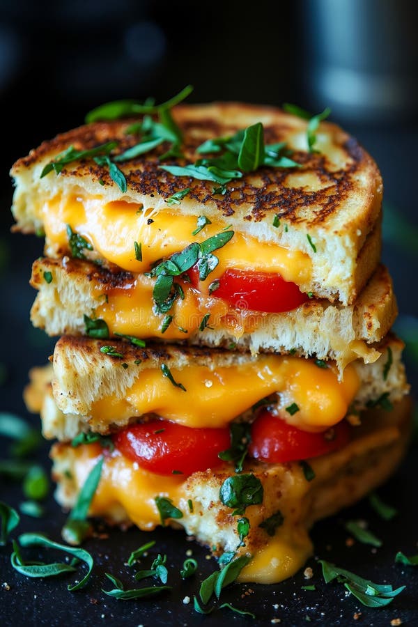 Delicious Stack Grilled Cheese Sandwiches Melted Herbs Stock Photos ...