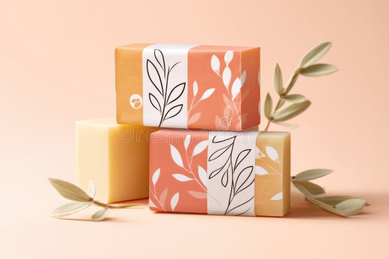 Stack of Three Handmade Soap Bars with Elegant Packaging Design ...
