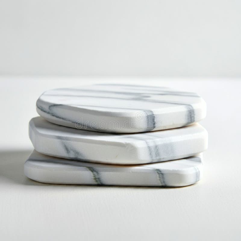 A Stack of Three Hexagonal Marble Coasters with a Smooth, Polished ...