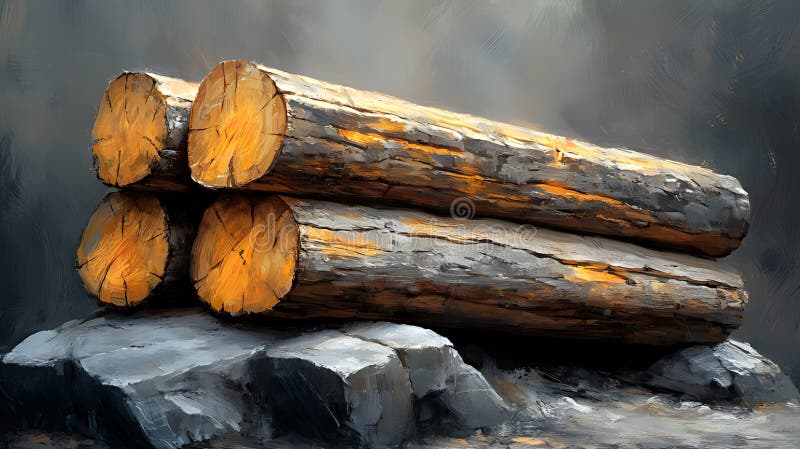 Stack of Three Logs Resting on Rocks, Illuminated from Behind Stock ...