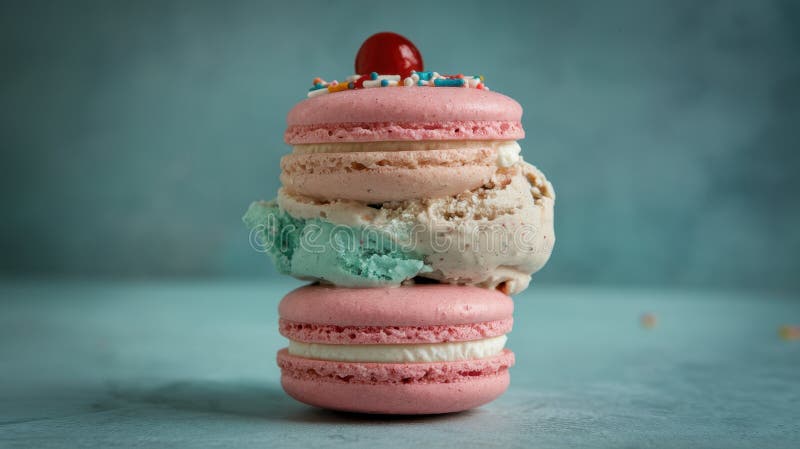 Stack of Three Macarons with Ice Cream on Top Stock Illustration ...
