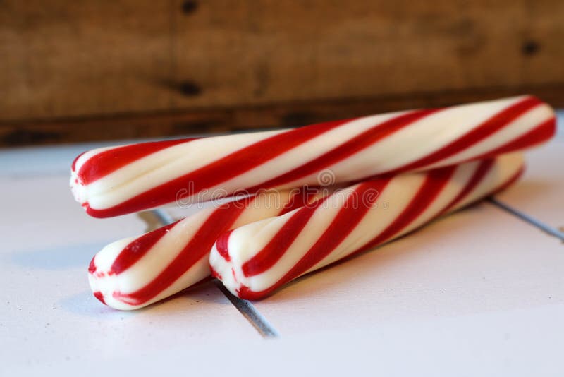 Stack of Three Peppermint Sticks Stock Image - Image of winter, white ...
