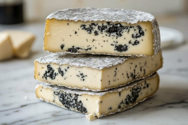 A Stack of Three Pieces of Cheese Sitting on Top of Each Other Stock ...