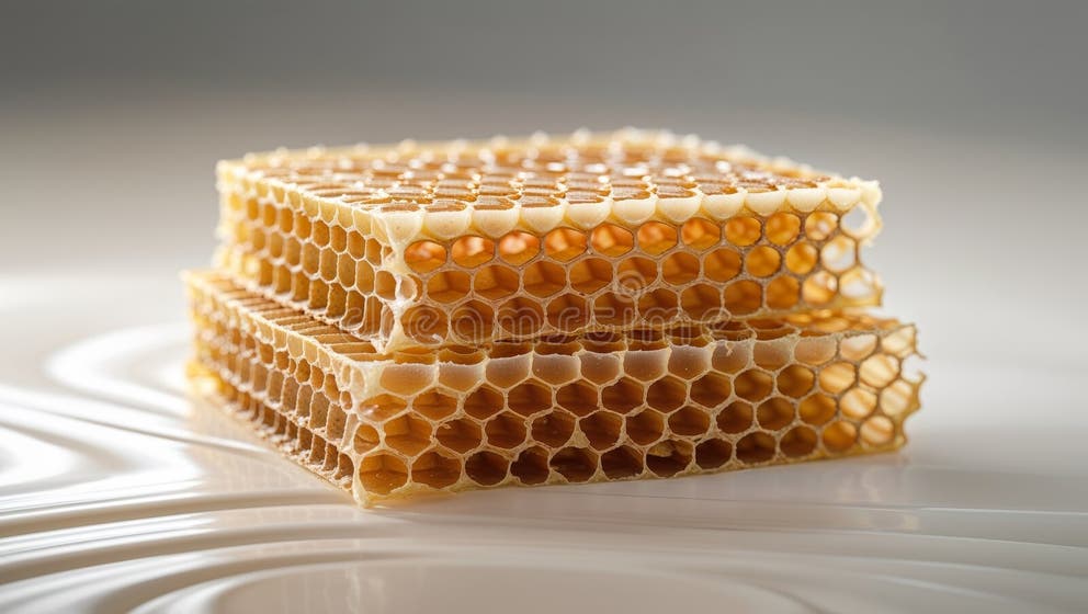 A Stack of Three Pieces of Honeycomb on a White Surface Stock Image ...