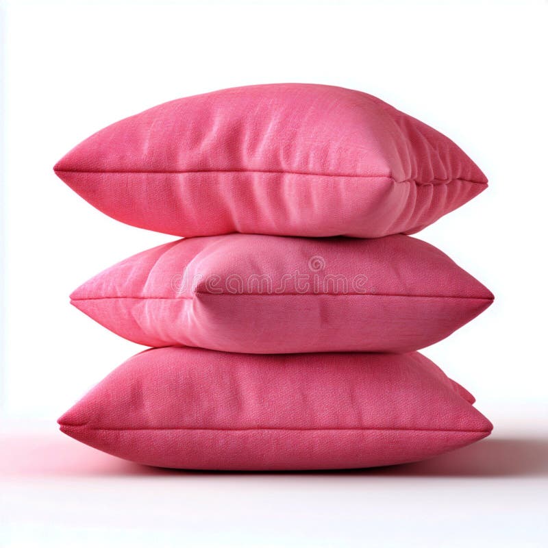 Stack of Three Pink Cushions Resting on a White Surface Stock ...