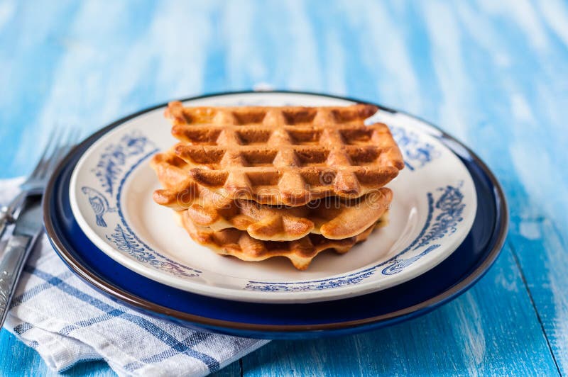Plain Waffles on a Plate stock photo. Image of savoury - 102981280