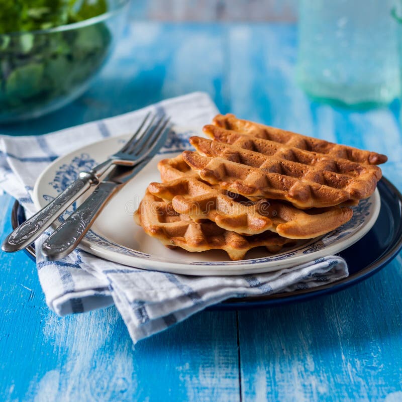 Plain Waffles on a Plate stock photo. Image of european - 100963280