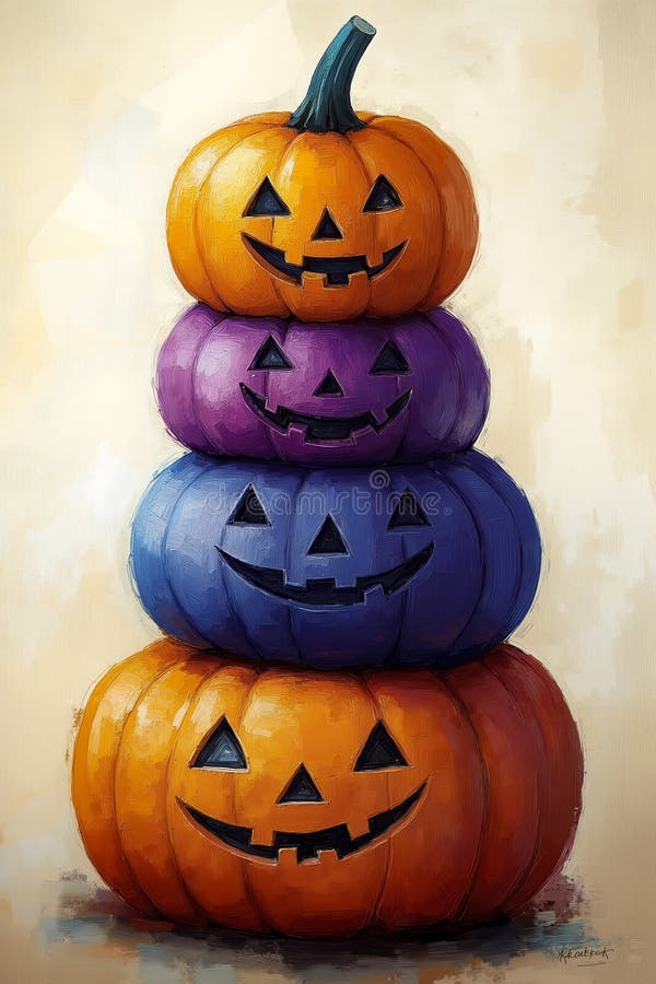 A Stack of Three Pumpkins Stacked on Top of Each Other Stock Image ...